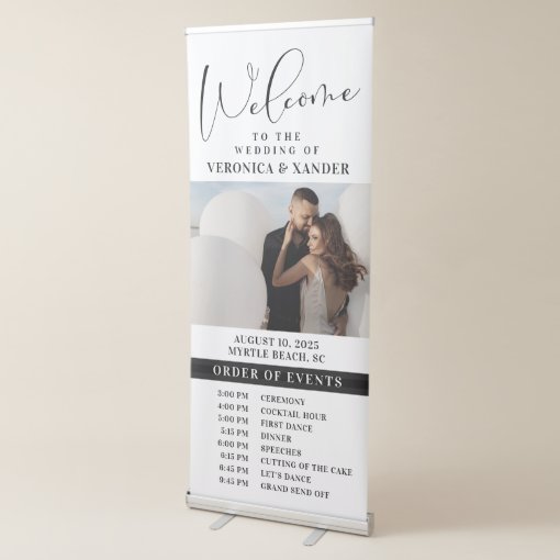 Wedding Order of Events Photo Welcome Retractable Banner | Zazzle