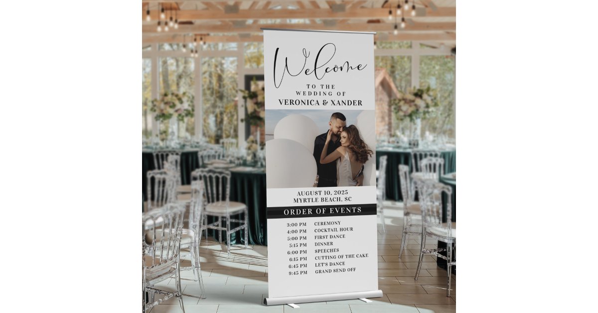 Wedding Order of Events Photo Welcome Retractable Banner | Zazzle
