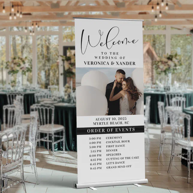 Wedding Order of Events Photo Welcome Retractable Banner | Zazzle
