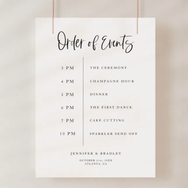 Wedding Order of Events Poster | Zazzle