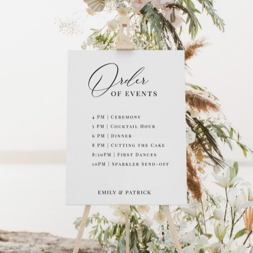 Wedding Order of Events Sign, Day of Schedule Foam Board | Zazzle