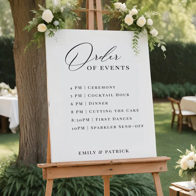 Wedding Order of Events Sign, Day of Schedule Foam Board | Zazzle