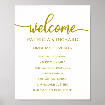 Wedding Order of Events Sign | Gold Calligraphy | Zazzle