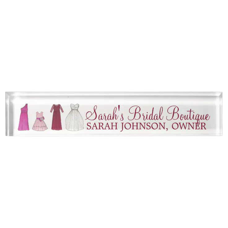 Wedding Party Bridesmaid Gowns Bridal Boutique Desk Name Plate | Zazzle