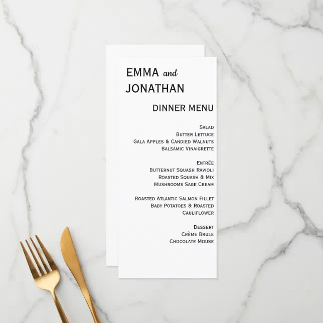 Wedding Party Dinner Menu Card | Zazzle