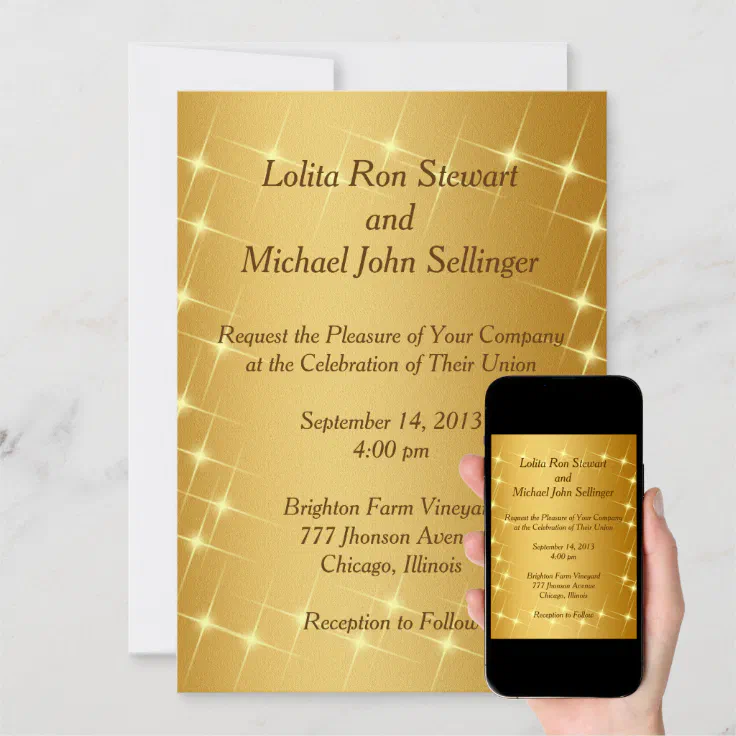 Wedding Party Gold Invitation Card | Zazzle