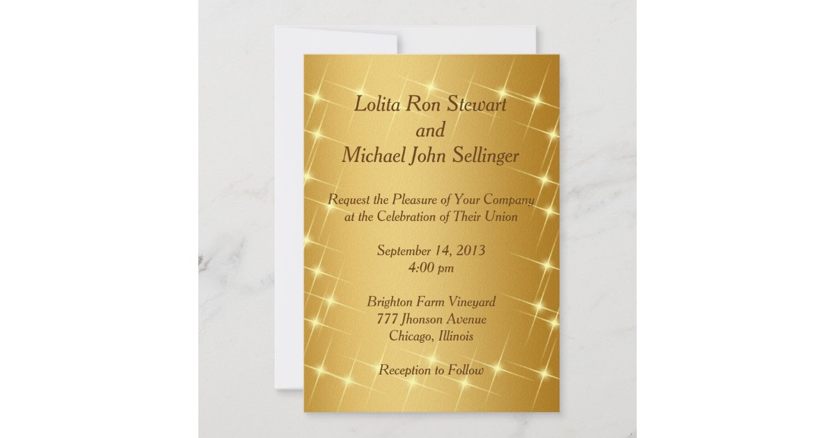 Wedding Party Gold Invitation Card | Zazzle