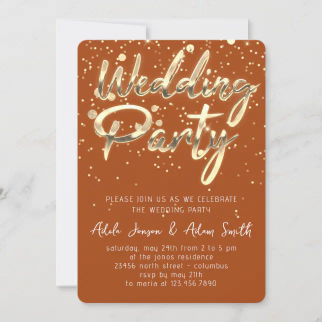 Wedding Party Instant Download BrownGold Confetti Invitation | Zazzle