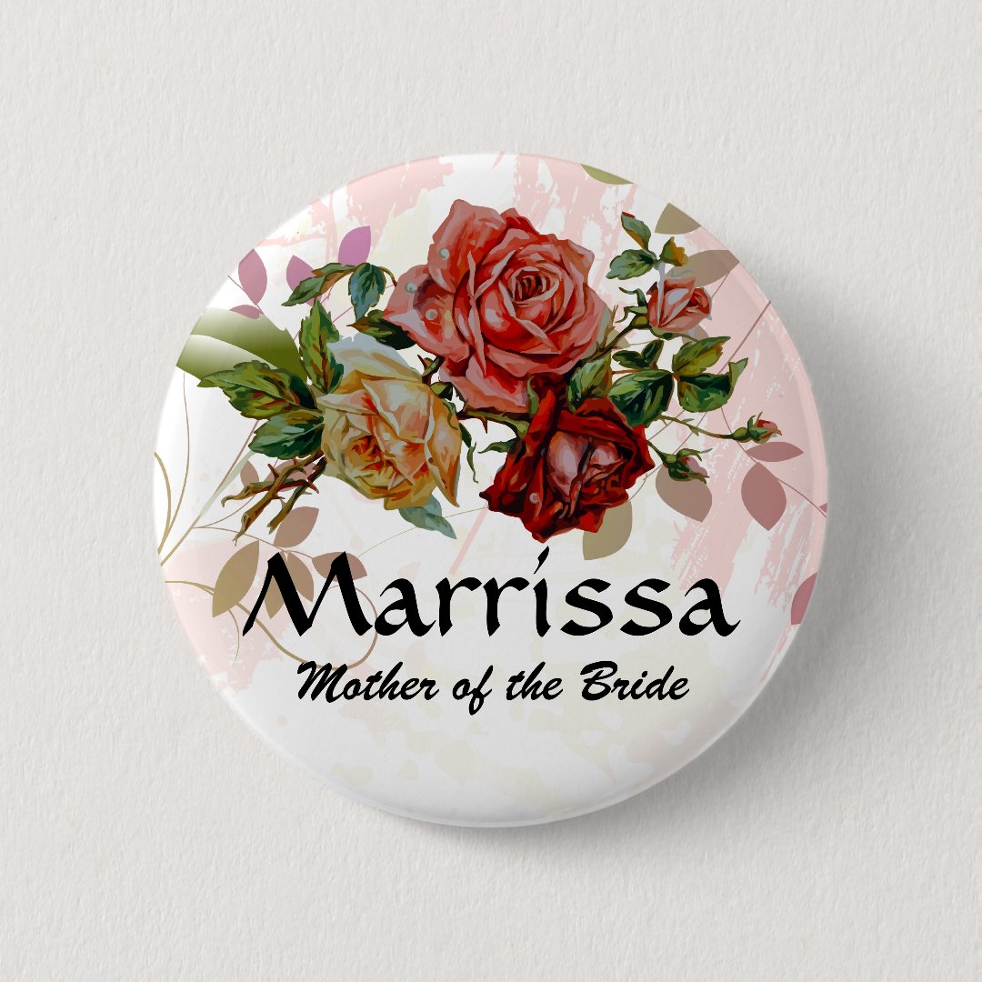 Wedding party name button Rose floral | Zazzle