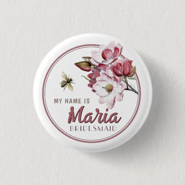 Wedding Party Name Tag Flower Bridesmaid Button | Zazzle