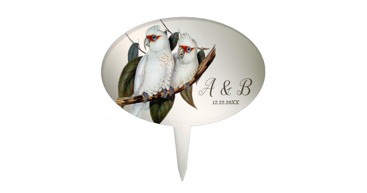 Wedding Party White Birds Cockatoo Green Leaves Cake Topper | Zazzle