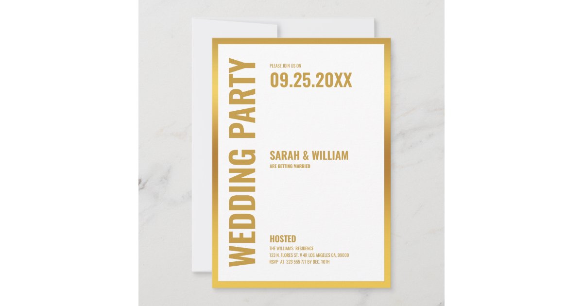 Wedding Party-White with gold frame Invitation | Zazzle