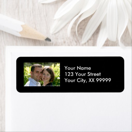 Wedding Photo Address Labels in Black | Zazzle