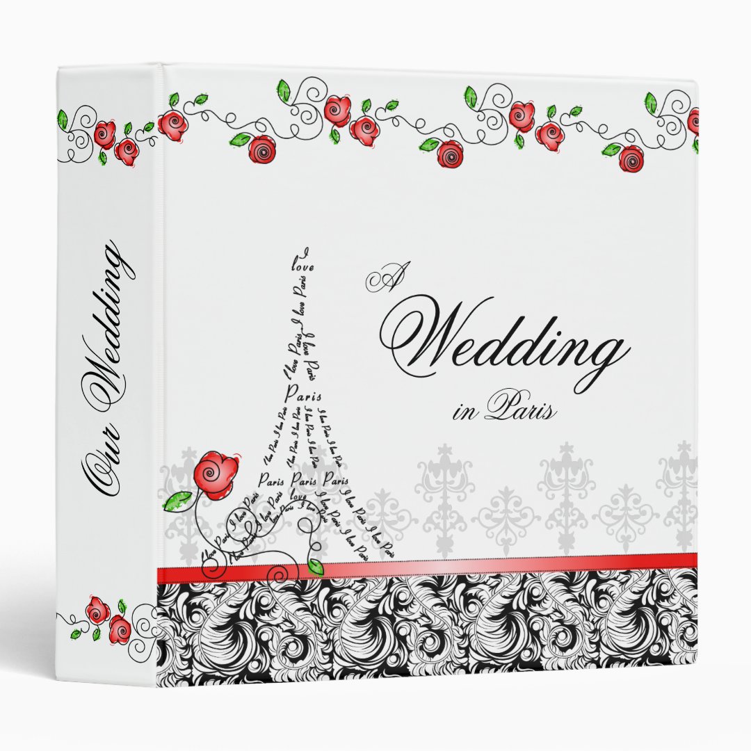 Wedding Photo Album Paris Eiffel Tower Red Roses Binder | Zazzle