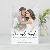 Wedding Photo Black Script Love and Thanks Card | Zazzle