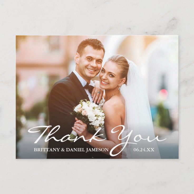 Wedding Photo Bride & Groom Thank You Postcard | Zazzle
