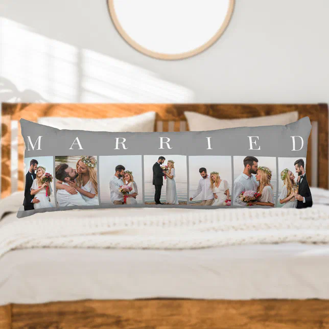 Wedding Photo Collage 7 Picture Grey White MARRIED Body Pillow | Zazzle