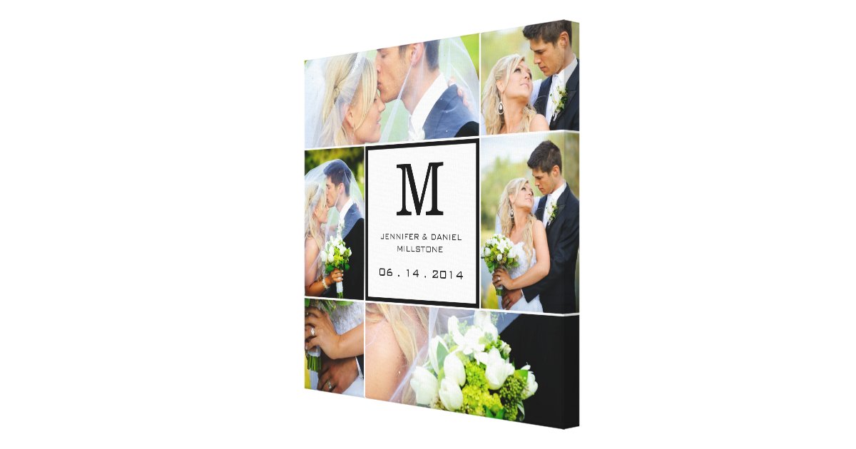 Wedding Photo Collage Template With Monogram Canvas Print | Zazzle