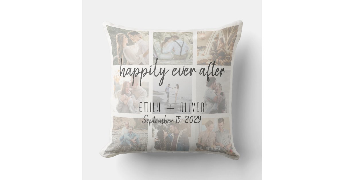 Wedding Photo Collage Throw Pillow | Zazzle