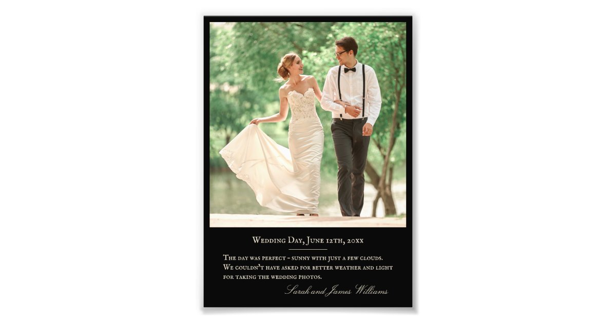 Wedding Photo Custom Quote Monogram Black 4x6 | Zazzle