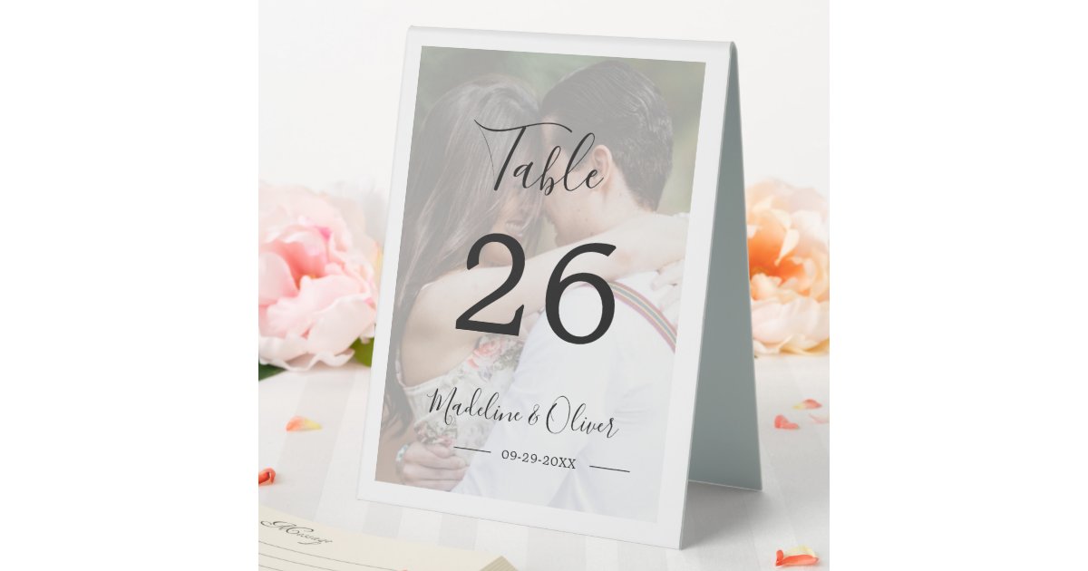 Wedding Photo Elegant Script Modern Table Tent | Zazzle