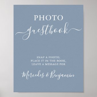 Wedding Photo Guest Modern Calligraphy Dusty Blue Poster | Zazzle