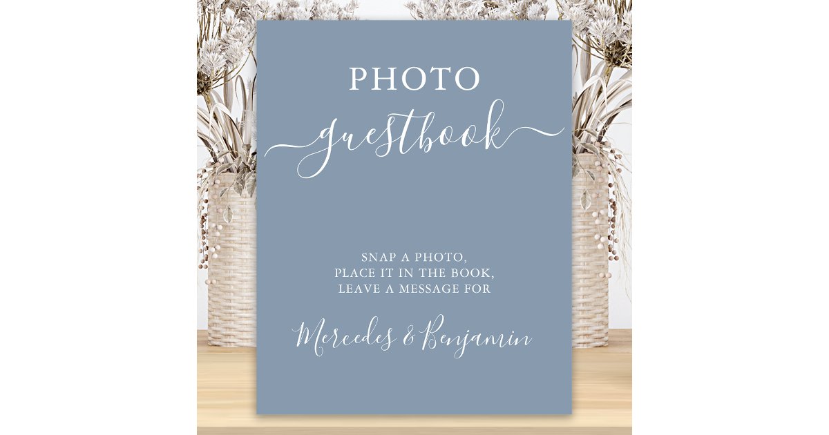 Wedding Photo Guest Modern Calligraphy Dusty Blue Poster | Zazzle
