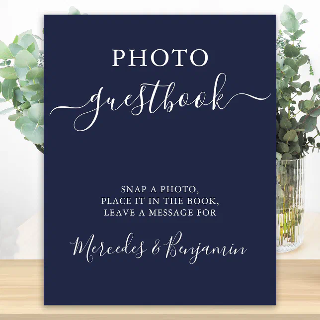 Wedding Photo Guest Modern Calligraphy Navy Blue Poster | Zazzle
