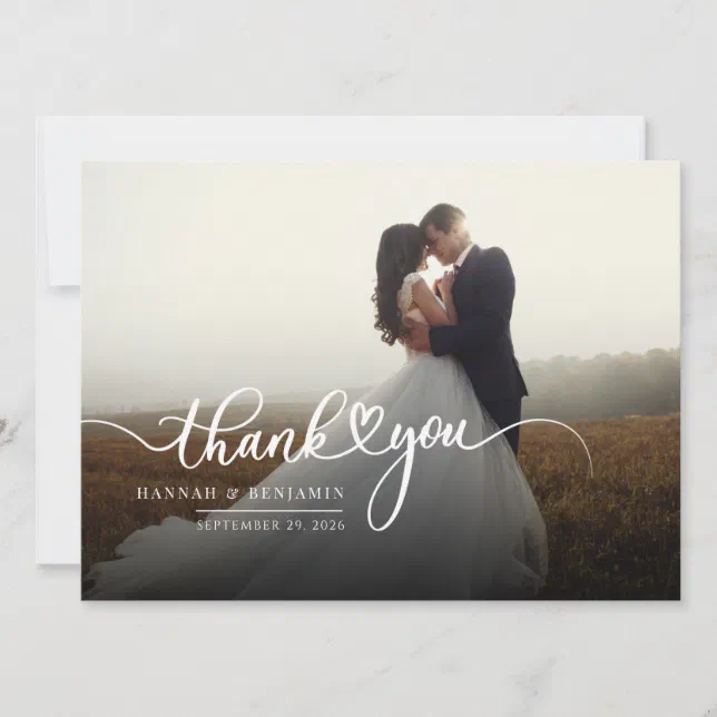 Wedding Photo Hand-Lettered Script Thank You Card | Zazzle