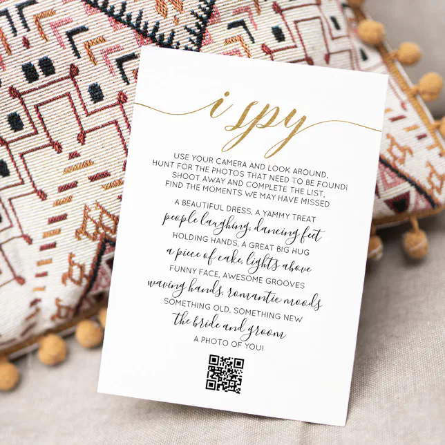 Wedding Photo Hunt Game I Spy Game QR Code Card | Zazzle