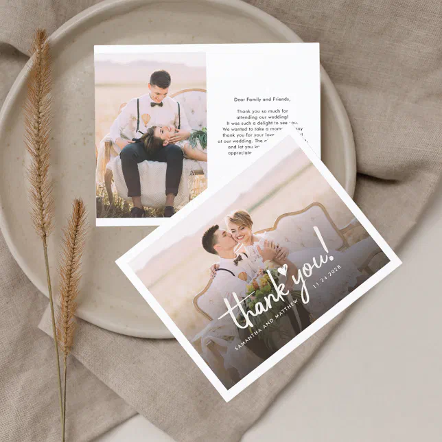 Wedding Photo Love Heart Thank You Card | Zazzle