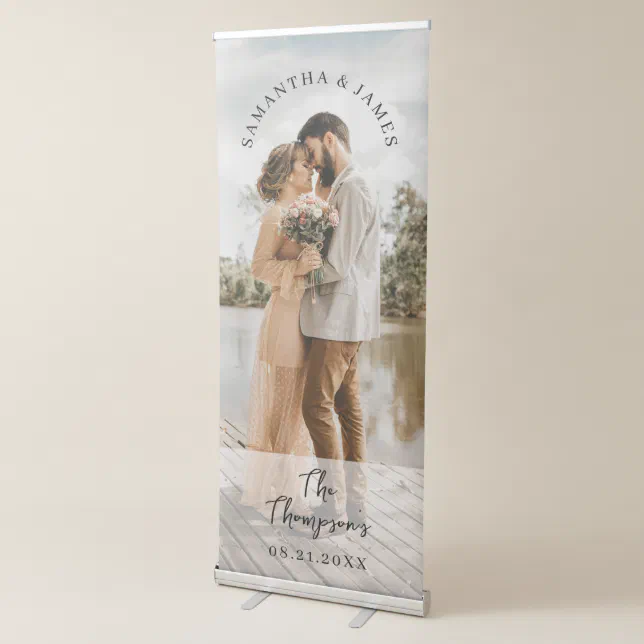 Wedding Photo Modern Welcome Retractable Banner | Zazzle