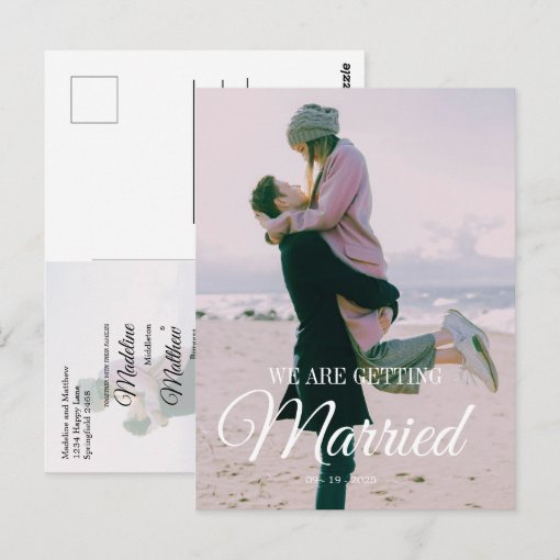 Wedding Photo Overlay Modern Elegant Simple White Postcard | Zazzle