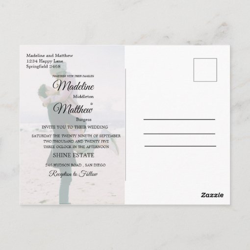 Wedding Photo Overlay Modern Elegant Simple White Postcard | Zazzle