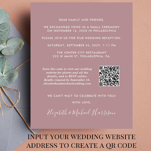 Wedding Photo QR Code Reception Invitation | Zazzle