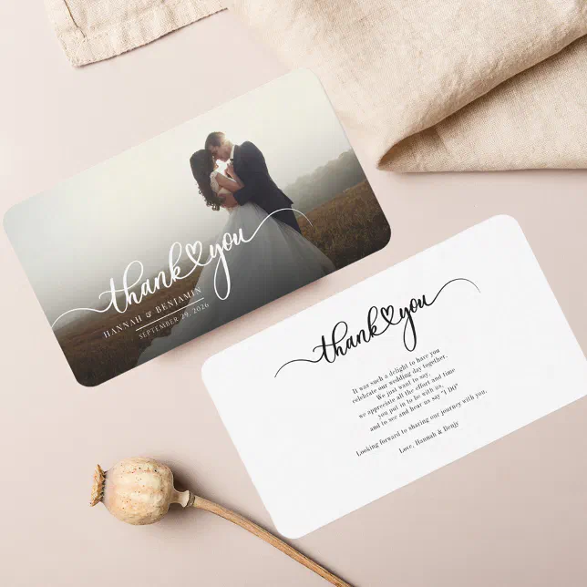 Wedding Photo Script Couple Thank You Note Card | Zazzle