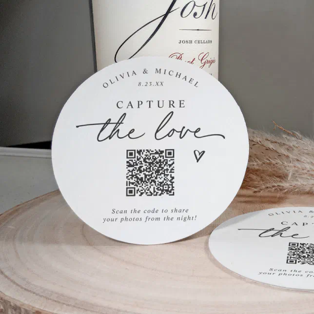 Wedding Photo Sharing QR Code Handwriting Round Paper Coaster | Zazzle