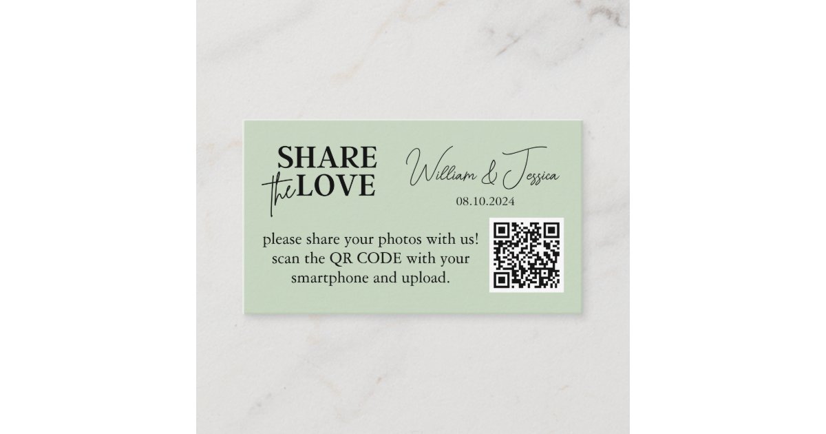 Wedding Photo Sharing Sage Green With QR Code Enclosure Card | Zazzle