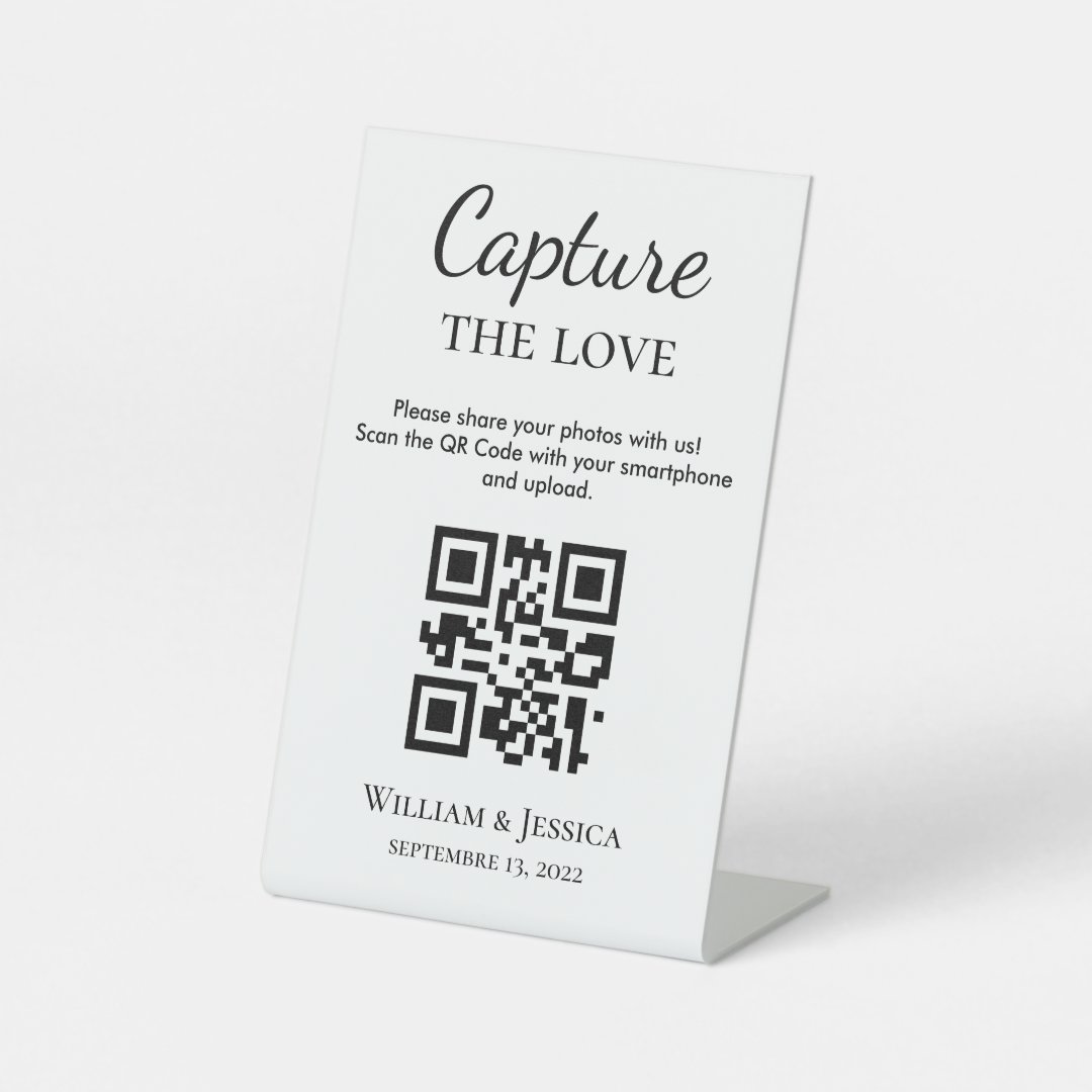 Wedding Photo Sharing With QR Code Pedestal Sign | Zazzle