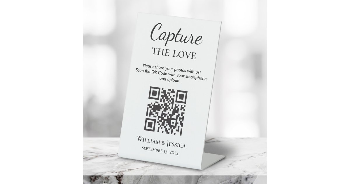 Wedding Photo Sharing With QR Code Pedestal Sign | Zazzle