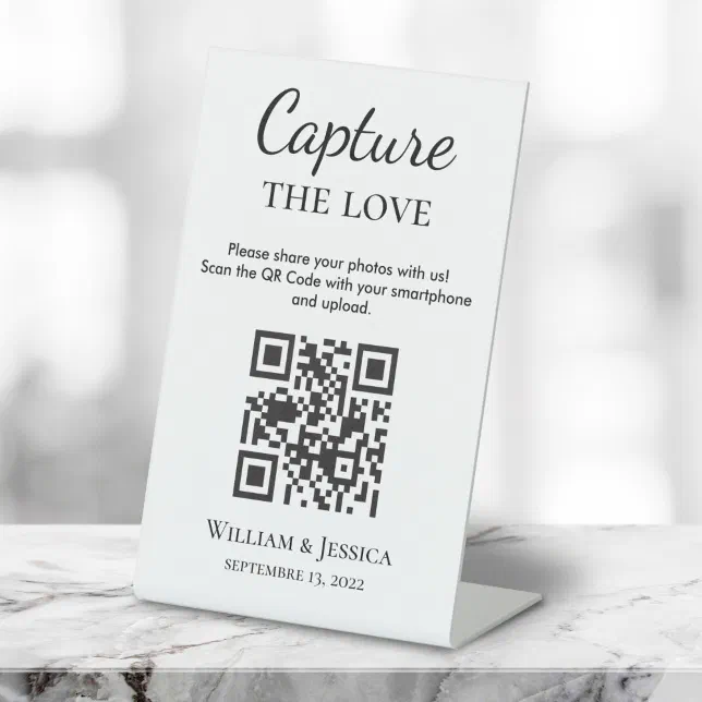 Wedding Photo Sharing With QR Code Pedestal Sign | Zazzle
