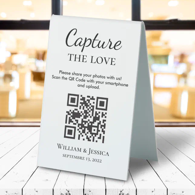 Wedding Photo Sharing With QR Code Table Tent | Zazzle