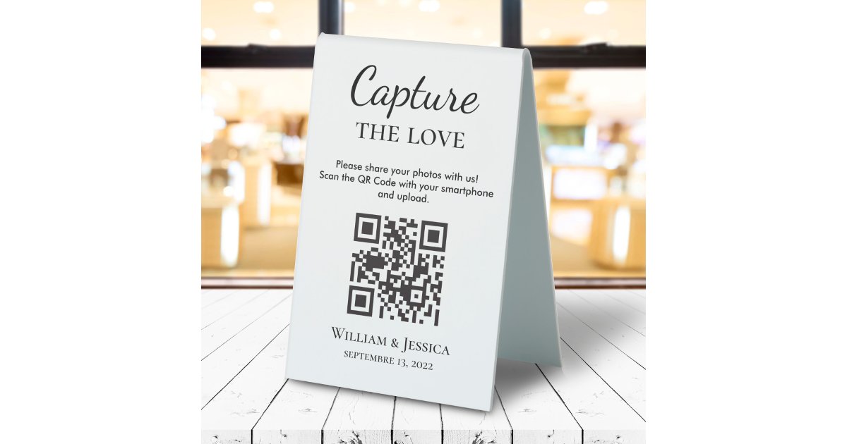 Wedding Photo Sharing With QR Code Table Tent Sign | Zazzle