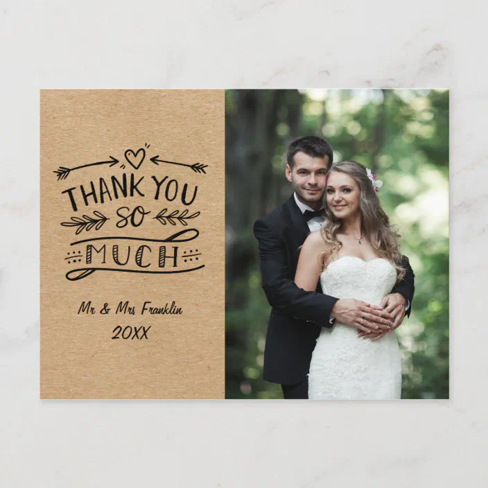 Wedding Photo Thank You Rustic Kraft Boho Postcard | Zazzle