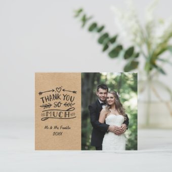 Wedding Photo Thank You Rustic Kraft Boho Postcard | Zazzle
