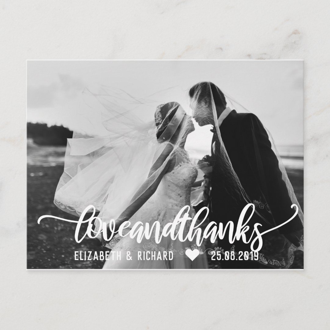 Wedding Photo Thank You Script Calligraphy Postcard | Zazzle