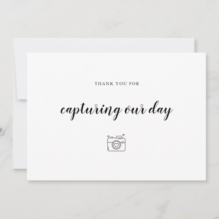 Wedding Photographer Capturing Our Day camera Thank You Card | Zazzle