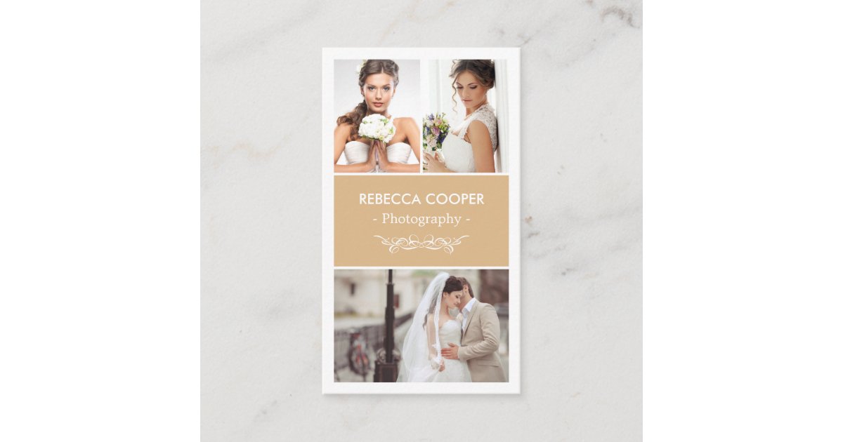 Wedding Photography Collage Elegant Toffee Color Business Card | Zazzle
