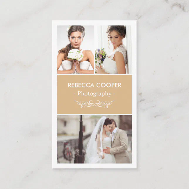 Wedding Photography Collage Elegant Toffee Color Business Card | Zazzle