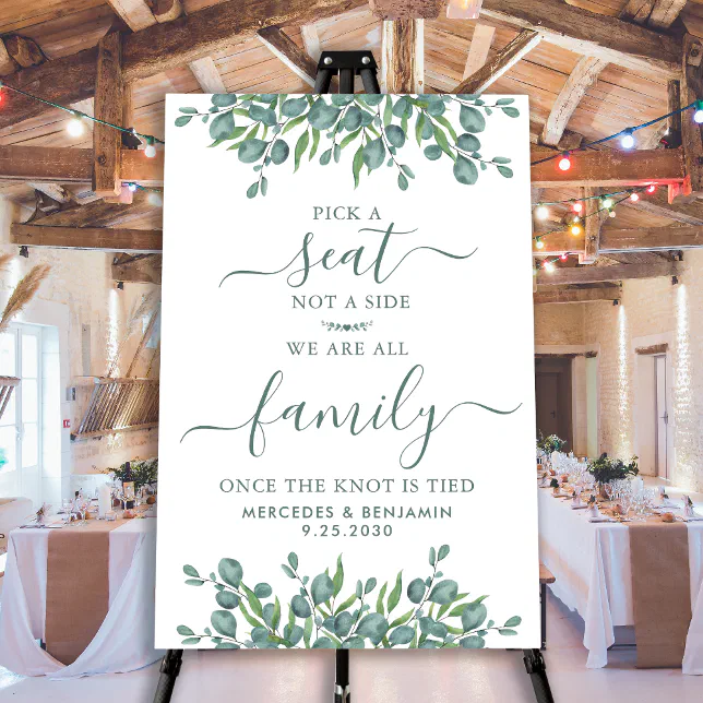 Wedding Pick A Seat Personalized Eucalyptus Foam Board | Zazzle